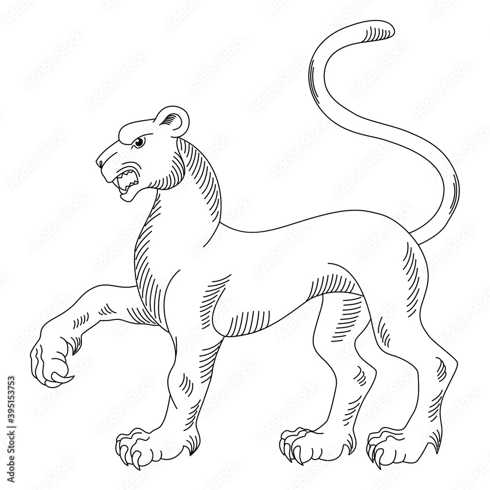 Heraldry. Hand drawn panther vector image. Black and white stock ...