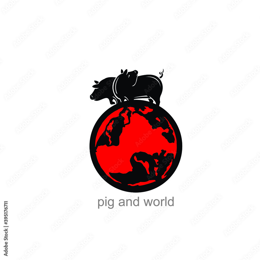 twin pigs and the earth logo, nice icons for company, vector ...