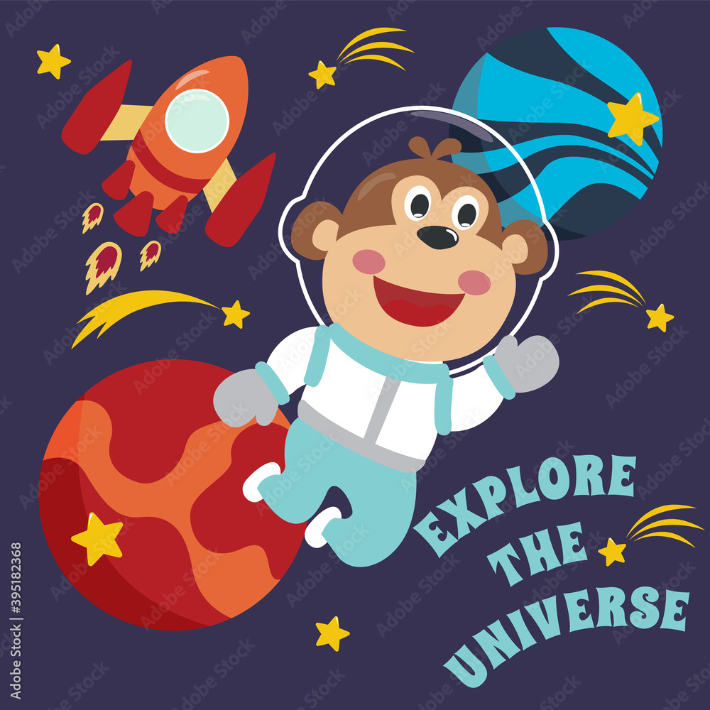 Space monkey or astronaut in a space suit with cartoon style. Can be ...