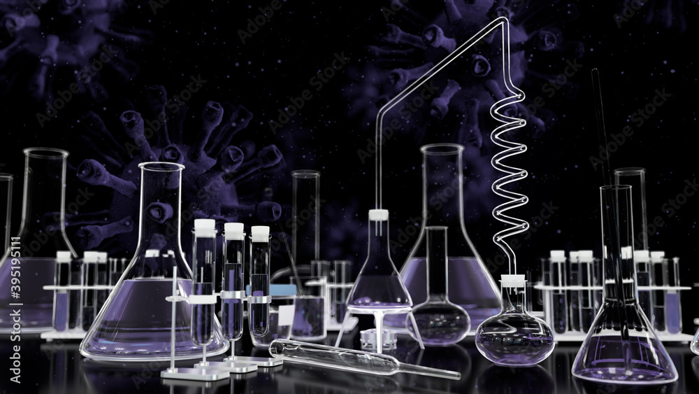 COVID-19 coronavirus vaccine background, lab test-tubes on virus ...