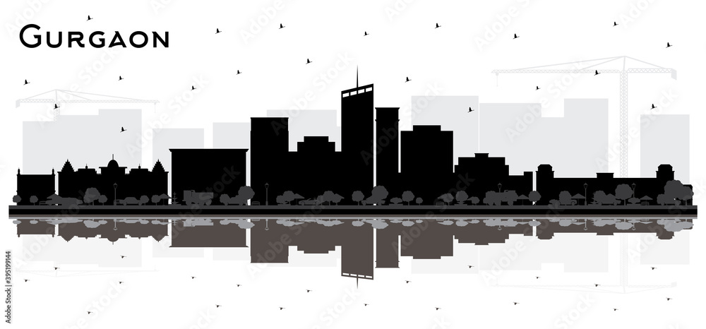Gurgaon India City Skyline Silhouette with Black Buildings and ...