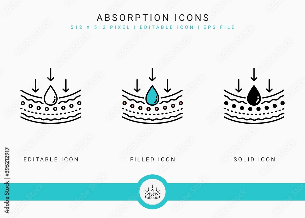 Absorption icons set vector illustration with solid icon line style ...