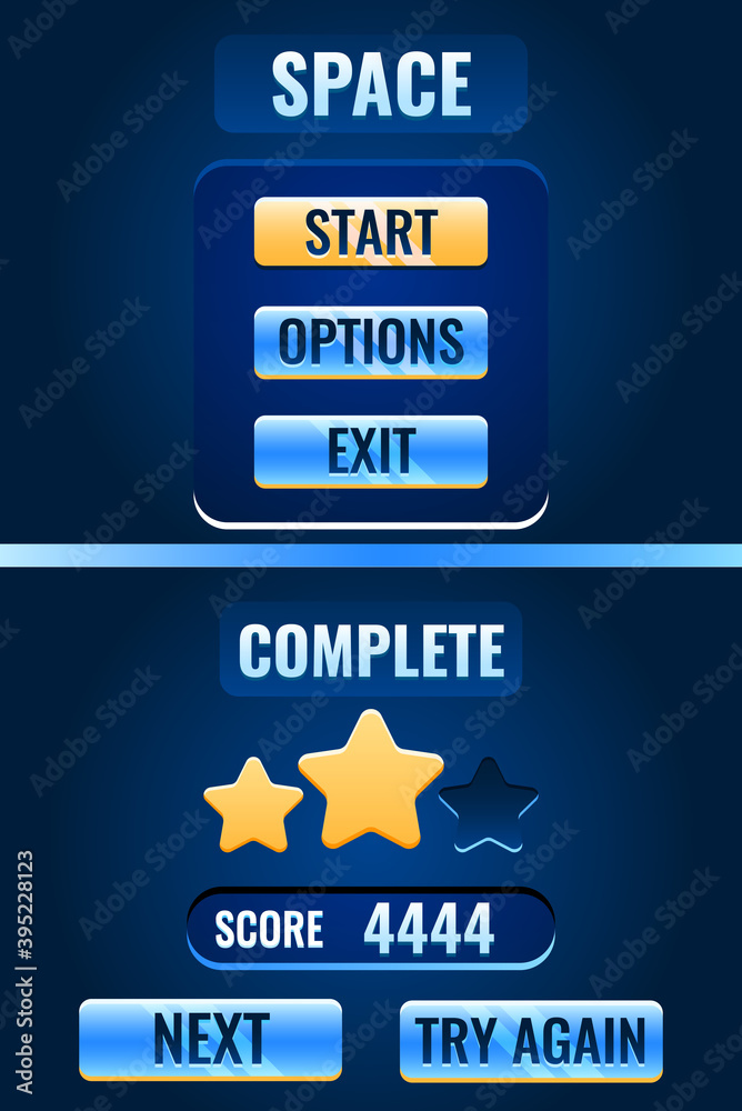 space game ui level complete screen interface for gui asset elements ...