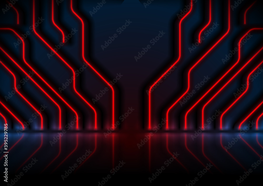 Blue and red neon circuit board technology background. Futuristic ...