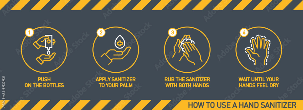 Infographic illustration of How to use hand sanitizer properly ...