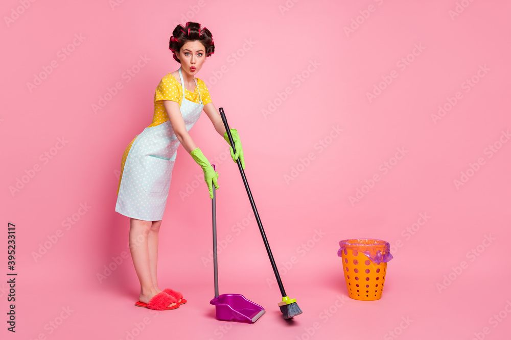 Full length body size view of nice amazed coquetish funky homemaker ...