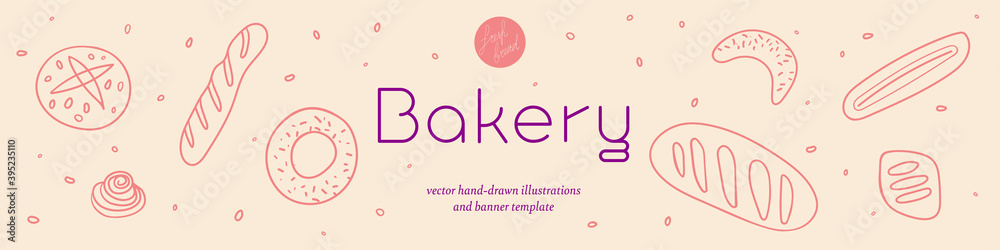 Bakery trendy graphics with bread bright pattern. Cookery banner with ...