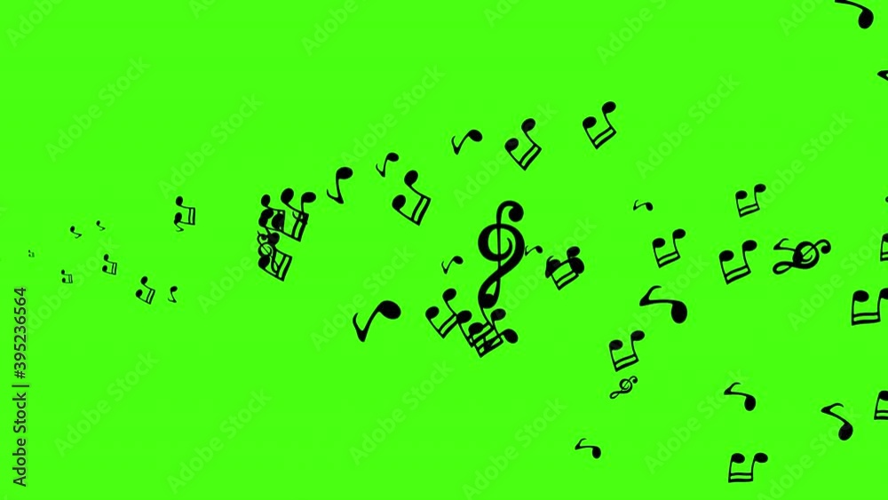 Vídeo do Stock: Black Music notes flying up on green background ...