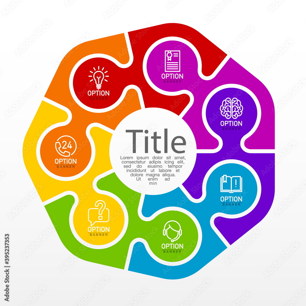 Seven pieces flat puzzle round infographic presentation. 7 steps circle ...