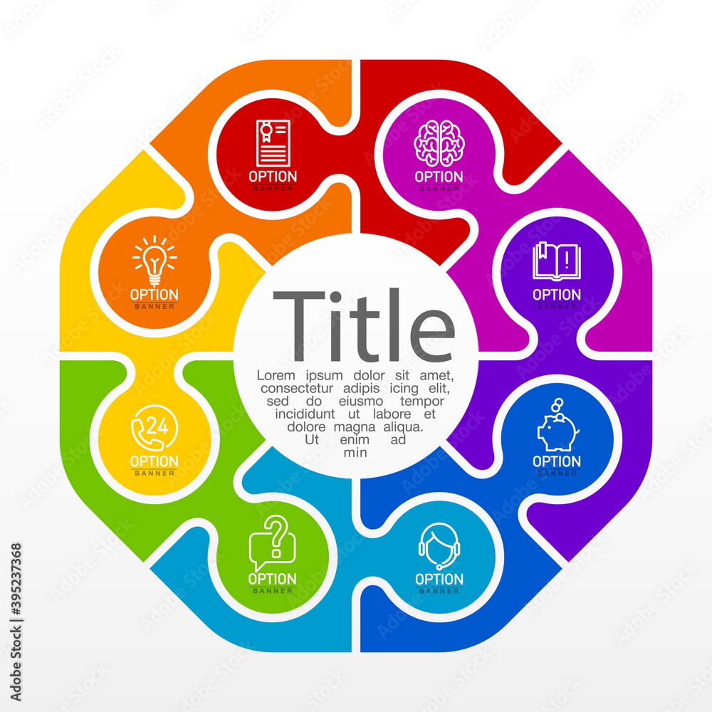 Eight pieces flat puzzle round infographic presentation. 8 steps circle ...