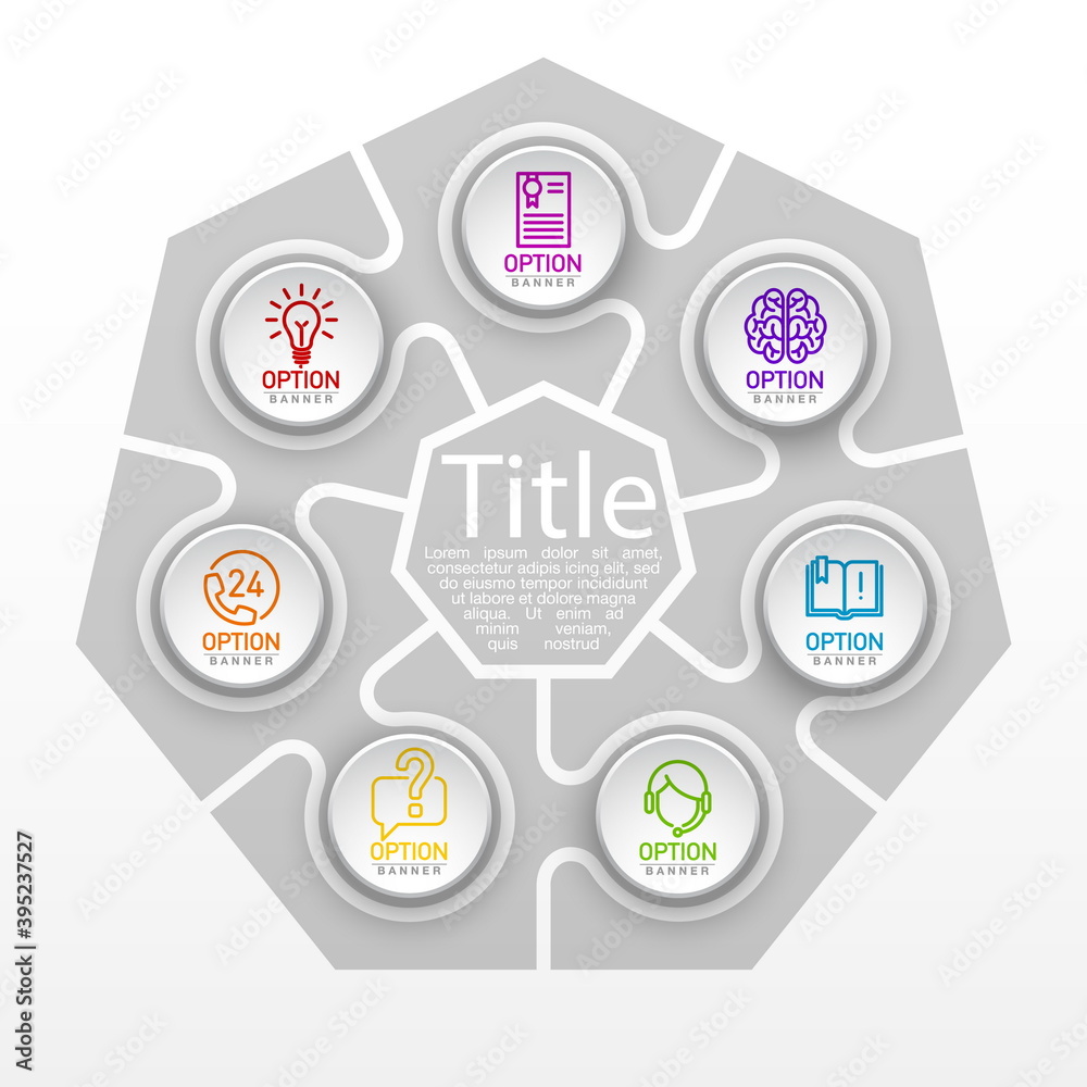 Seven pieces flat puzzle round infographic presentation. 7 steps circle ...