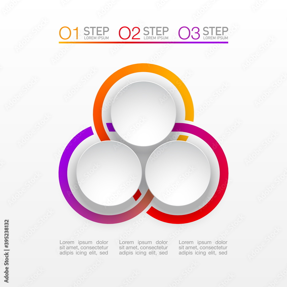 3 circle shapes components Infographic. Modern business circle origami ...