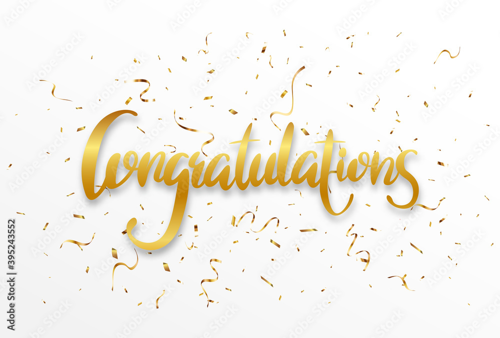 Congratulations sign letters banner with colorful confetti and balloon ...