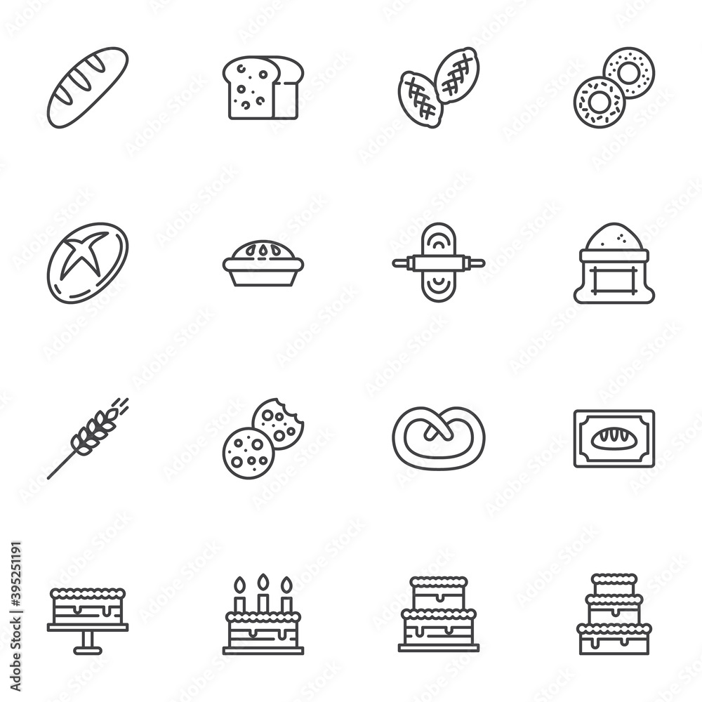 Bakery shop line icons set, outline vector symbol collection, linear ...