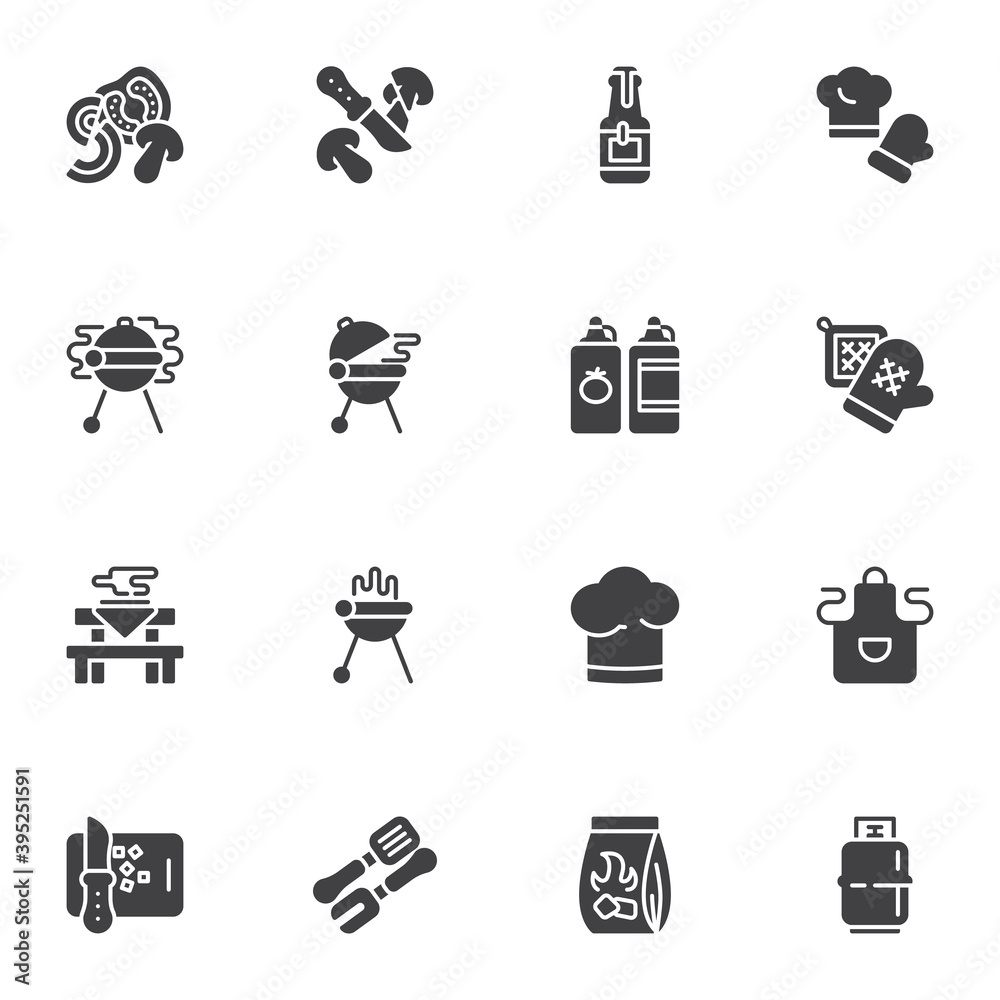 Barbecue party vector icons set, modern solid symbol collection, filled ...