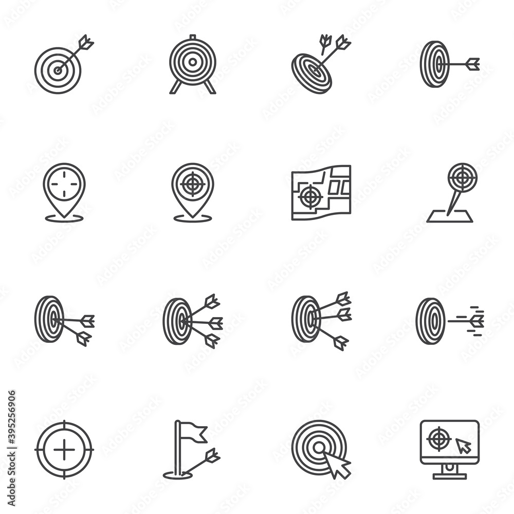 Archery target line icons set, outline vector symbol collection, linear ...
