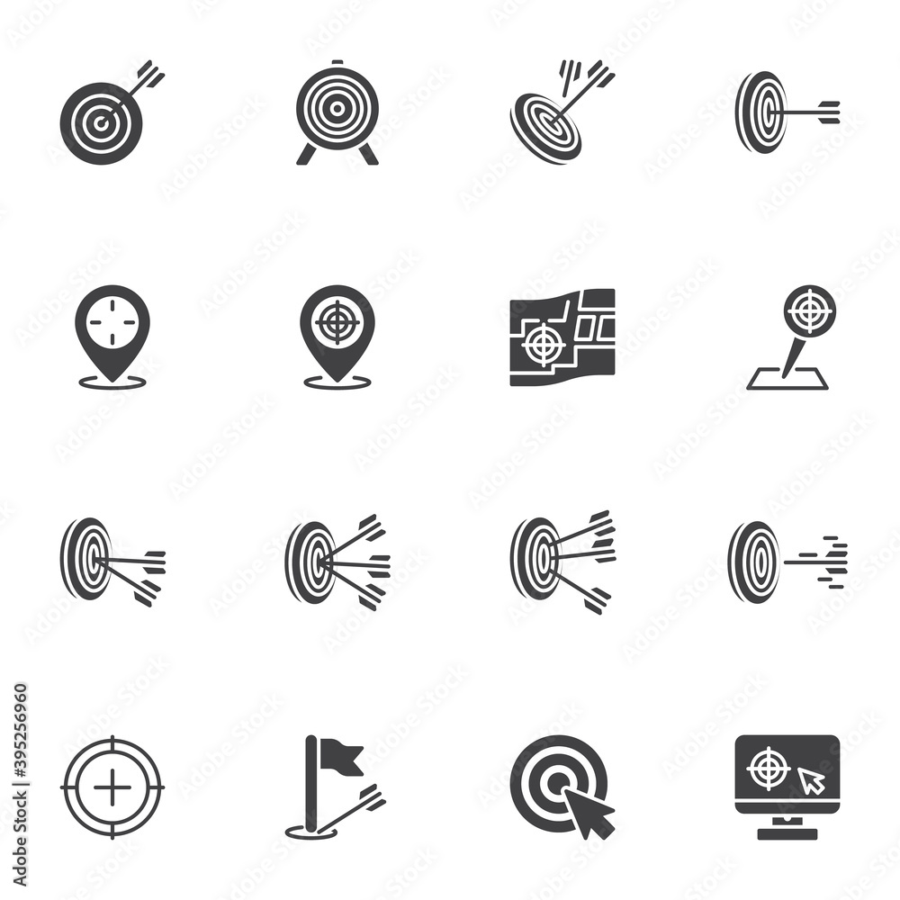Archery target vector icons set, modern solid symbol collection, filled ...
