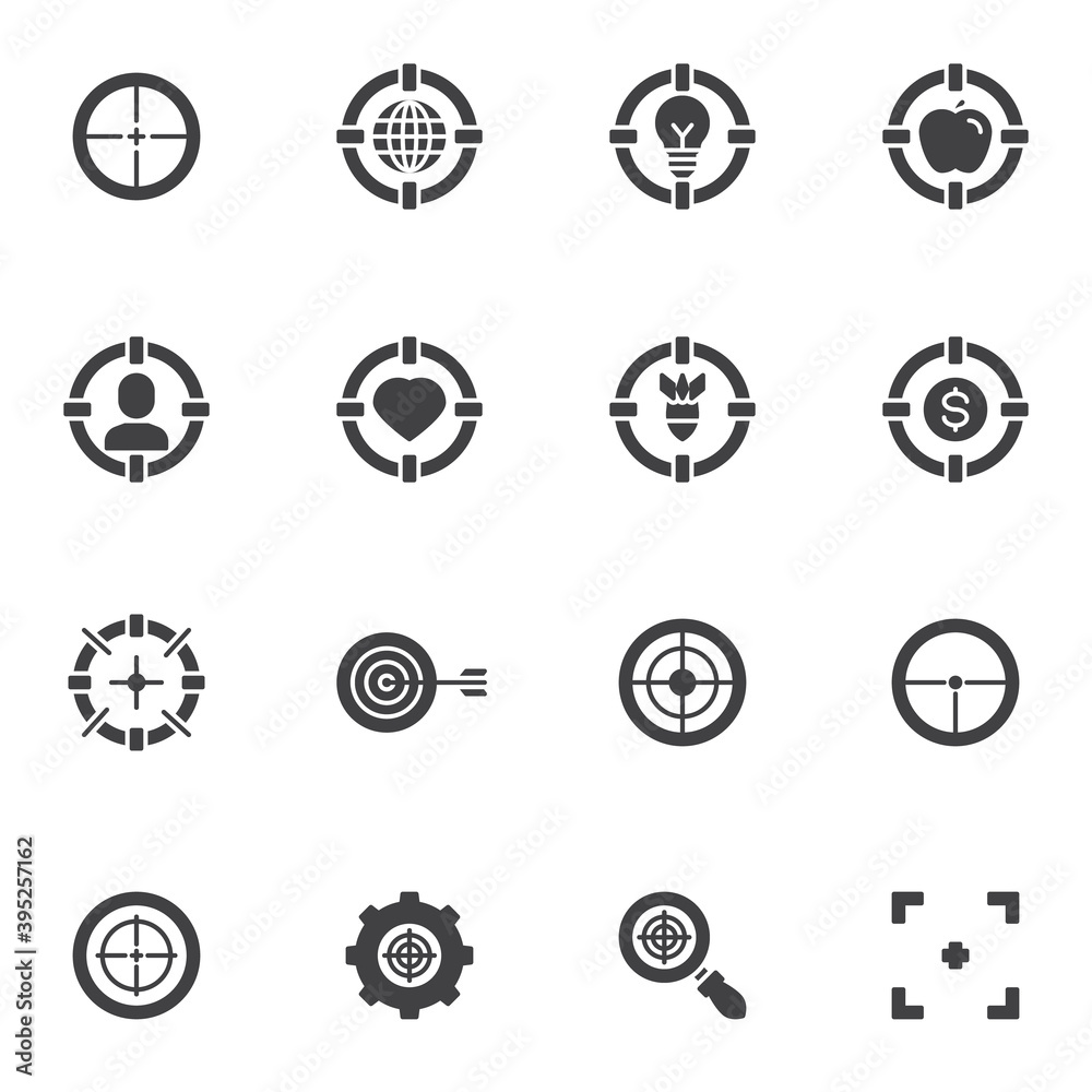 Business target vector icons set, modern solid symbol collection ...