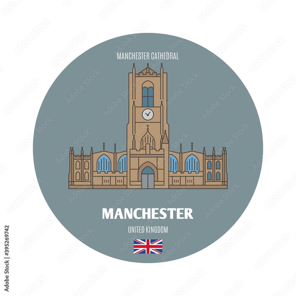 Manchester Cathedral in Manchester, UK. Architectural symbols of ...