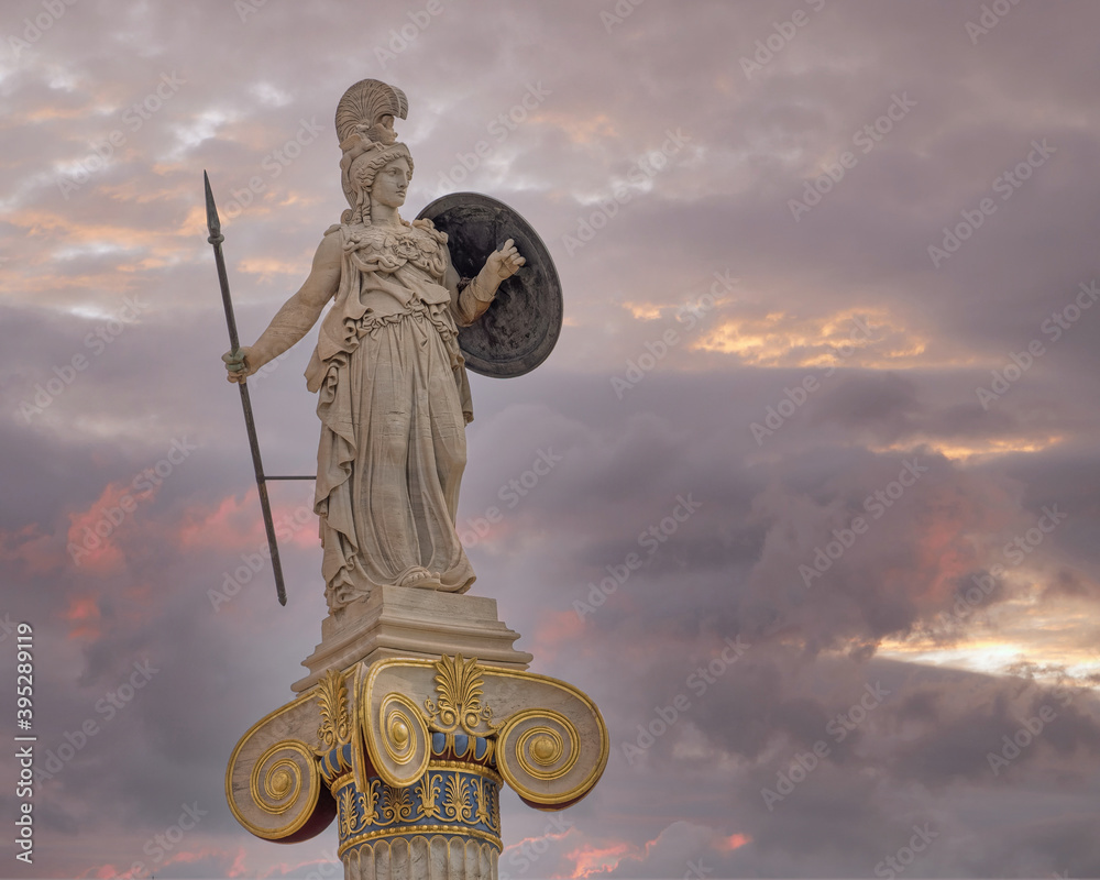 Athena the ancient Greek goddess of knowledge and wisdom under dramatic ...