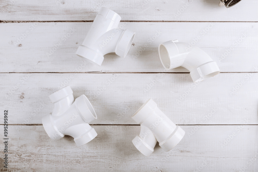 Parts of pvc plumbing pipes corners for water pipelines sewerage Stock ...