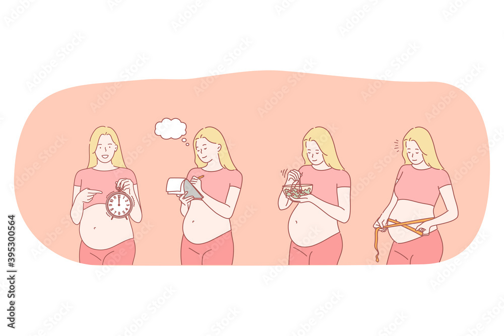 Pregnancy, motherhood, expecting for childbirth and baby concept. Young ...