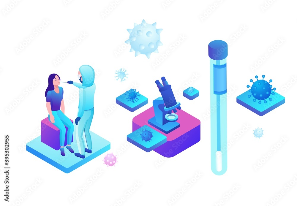 Covid-19 nasal swab test, isometric medical concept, Coronavirus vector ...