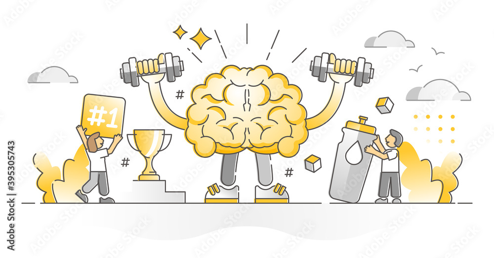 Fit brain as brainpower mental muscles strength monocolor outline ...