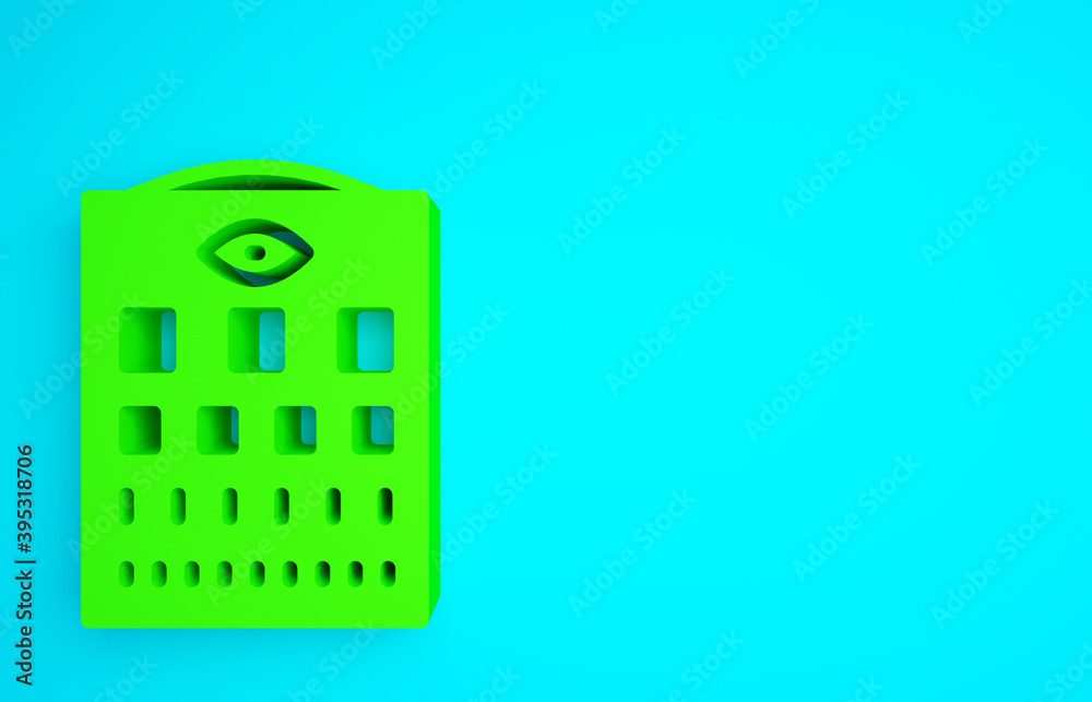 Green Eye test chart icon isolated on blue background. Poster for ...