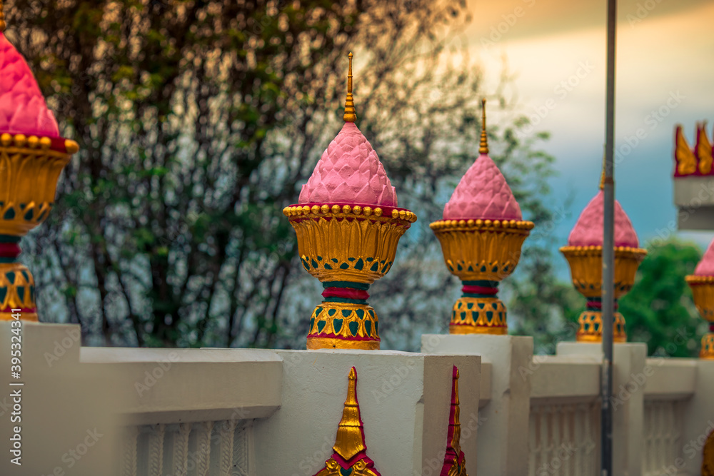 The background of a bridge or a walkway to admire the mountain scenery ...