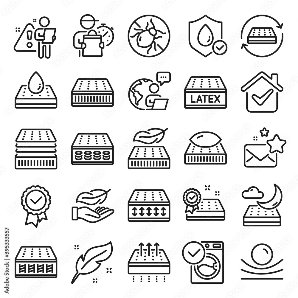 Vetor de Mattress line icons. Breathable, washable, latex. Memory foam ...