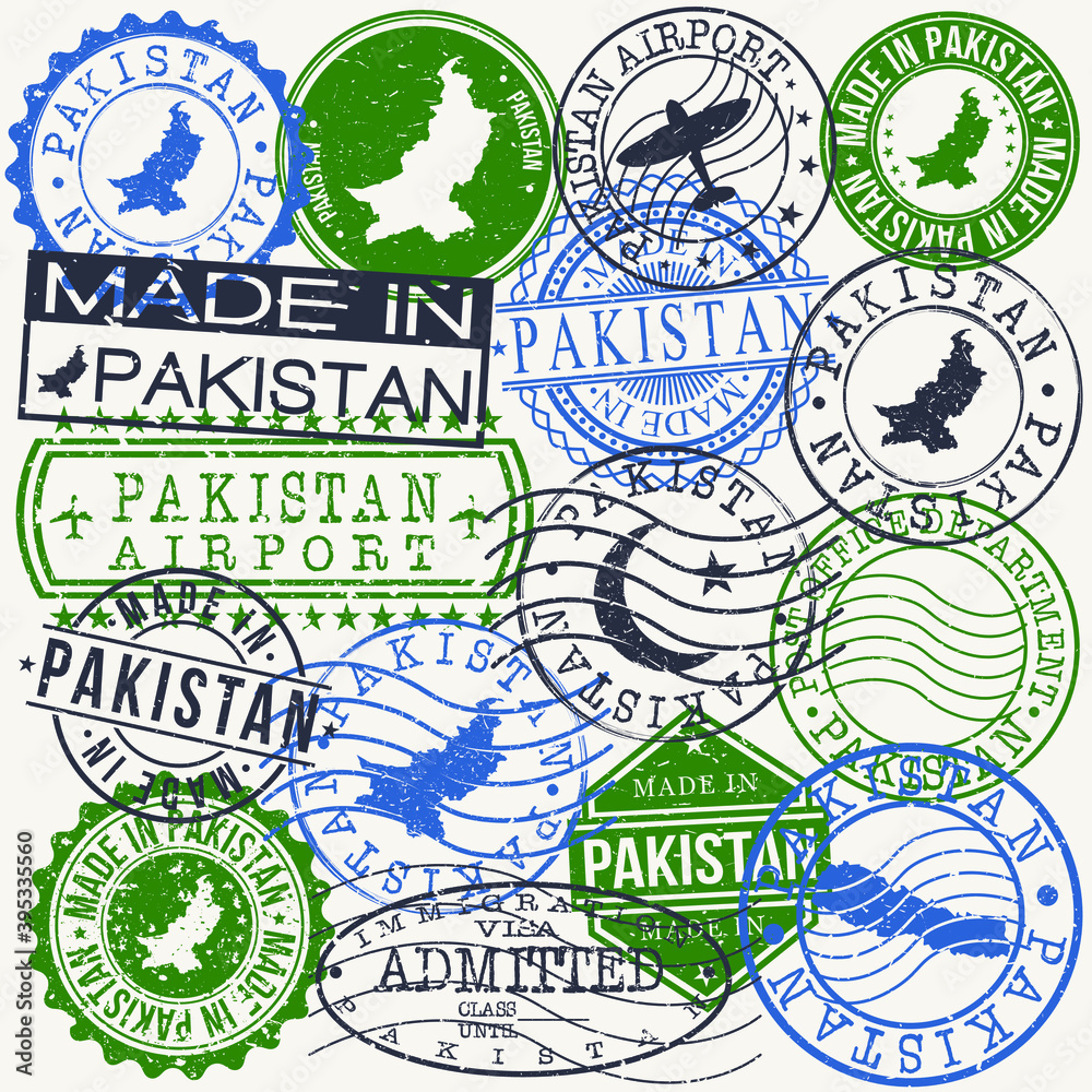Pakistan Set of Stamps. Travel Passport Stamp. Made In Product. Design ...