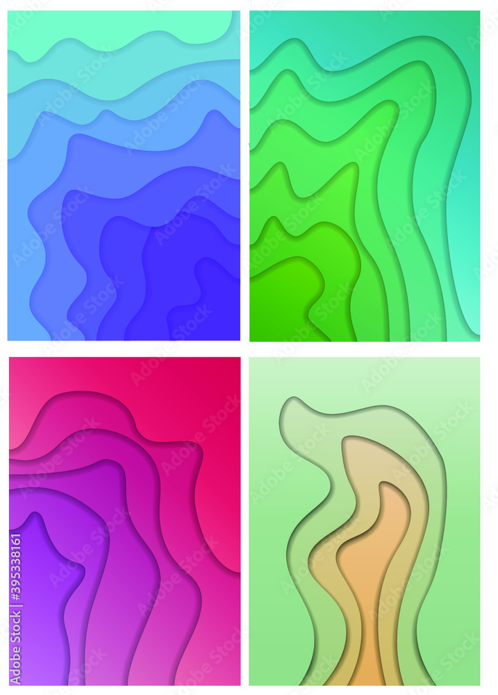 A4 abstract color 3d paper art illustration set. Contrast colors ...