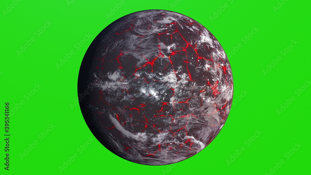 Realistic Volcanic Planet on Green Screen. Earth global disaster. 3d ...