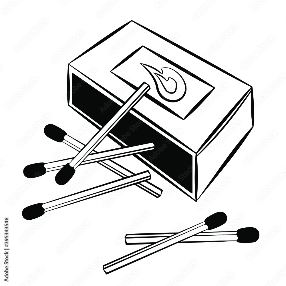 Closed box of matches. safe matches. Vector simple image in black and ...