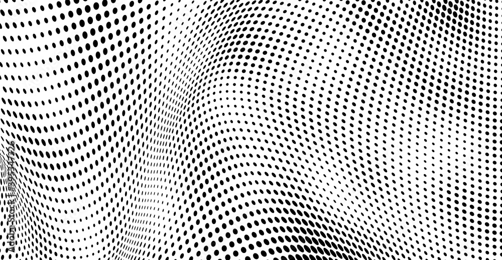 The halftone texture is monochrome. A wave of dots. Abstract black and ...