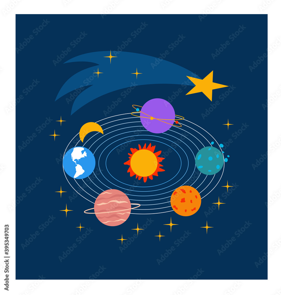 Vector set of cartoon planets. Space background. Fantasy planets. Flat ...