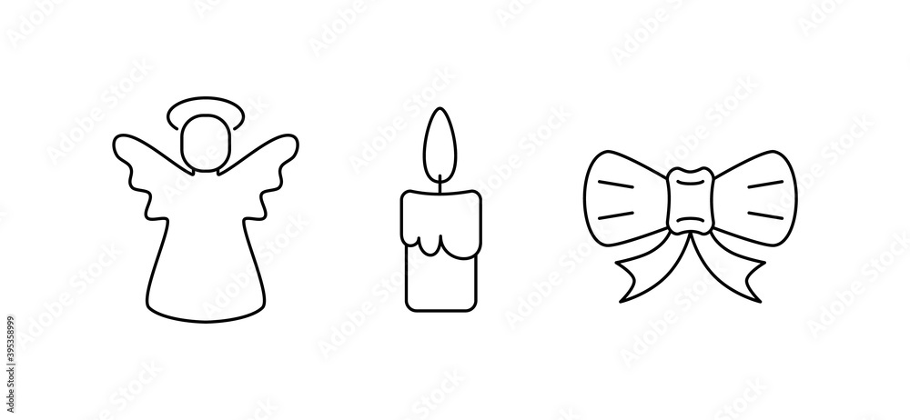 Vector drawing of a set of Christmas symbols with a Christmas angel, a ...