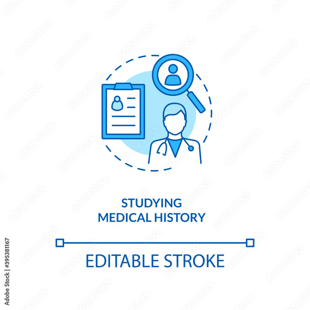 Studying patient medical history concept icon. Anamnesis idea thin line ...