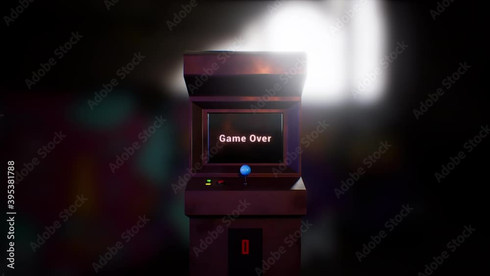 Game Over text letters on 80s arcade machine screen. Camera extreme ...