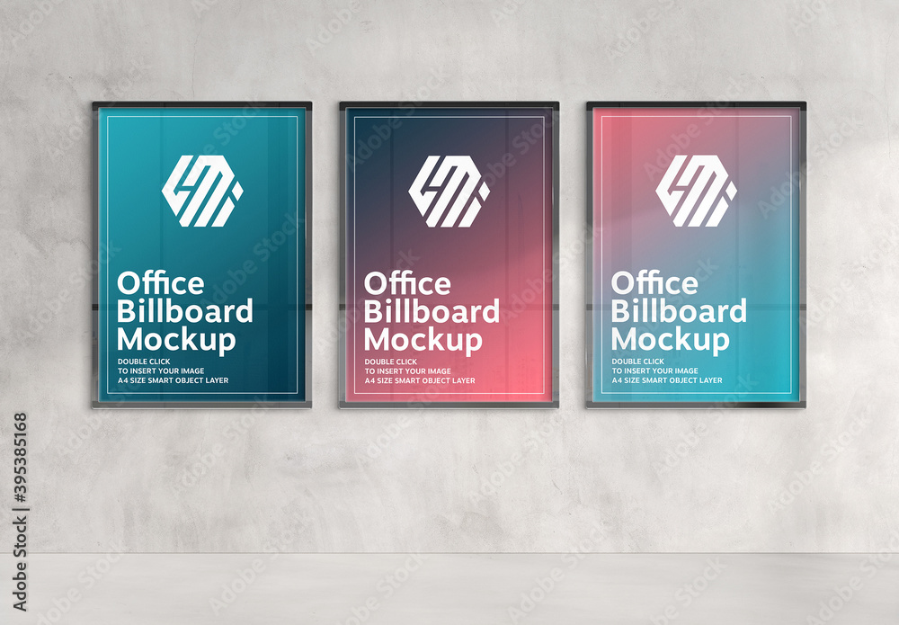 3 Billboards Hanging on Sunlit Wall Mockup Stock Template | Adobe Stock