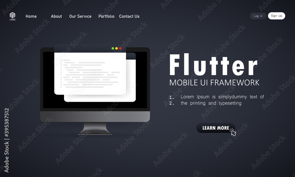 Learn To Code Flutter Mobile Ui Framework On Computer Screen Programming Language Code
