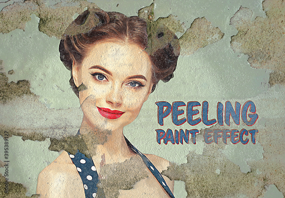 Paint Photo Effect on Peeling Wall Surface Mockup Stock Template ...