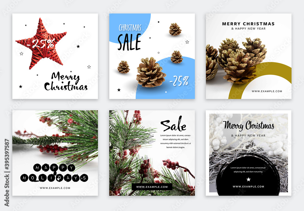 Set of Christmas Social Media Post Layouts Stock Template | Adobe Stock