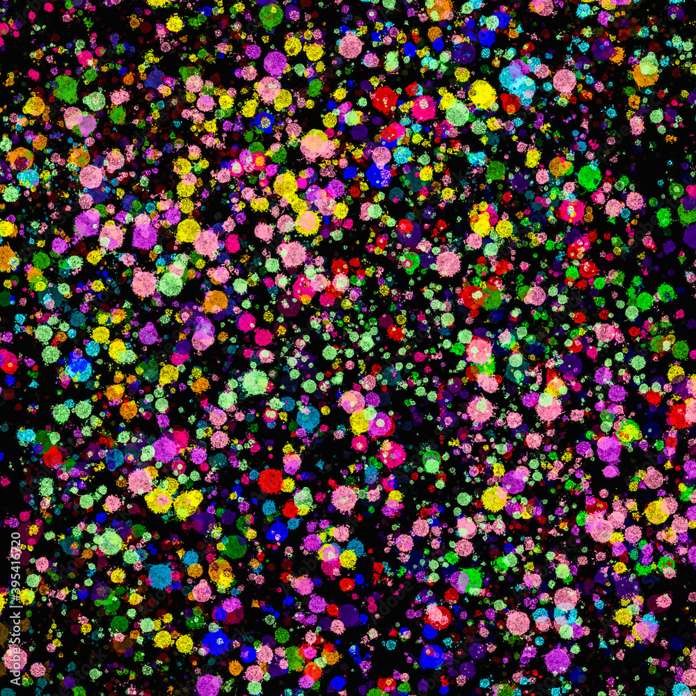 Colorful paint splatter background. Small and large multicolored dots ...