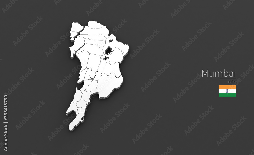 Mumbai City Map. 3D Map Series of Cities in India. Stock Illustration ...