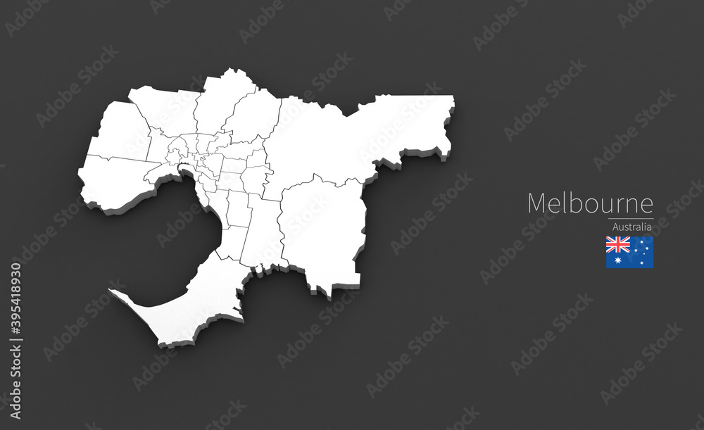 Melbourne City Map. 3D Map Series of Cities in Australia. Stock ...