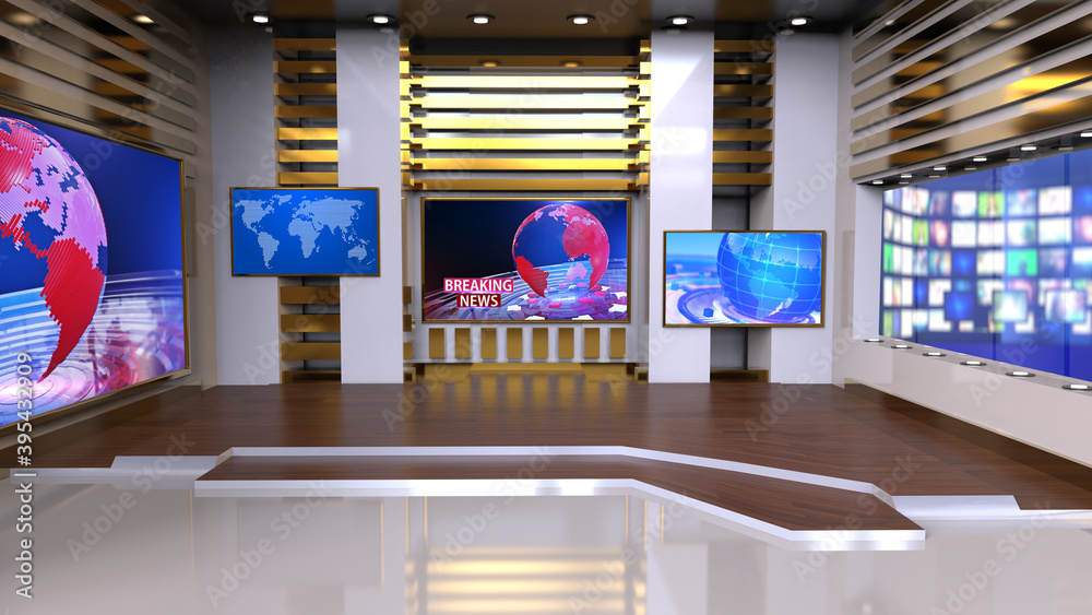 News Studio, Backdrop For TV Shows .TV On Wall.3D Virtual News Studio ...