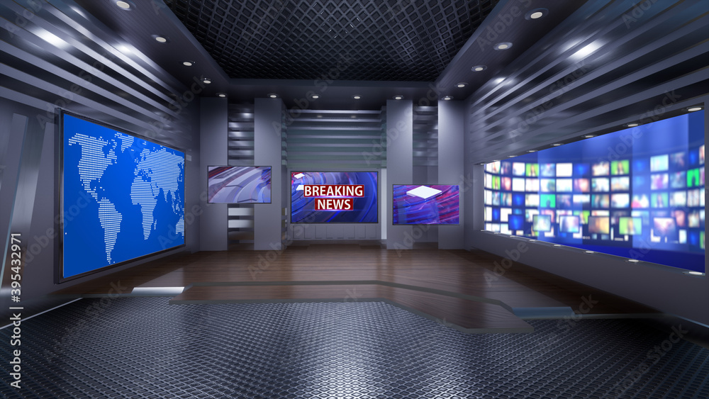 News Studio, Backdrop For TV Shows .TV On Wall.3D Virtual News Studio ...