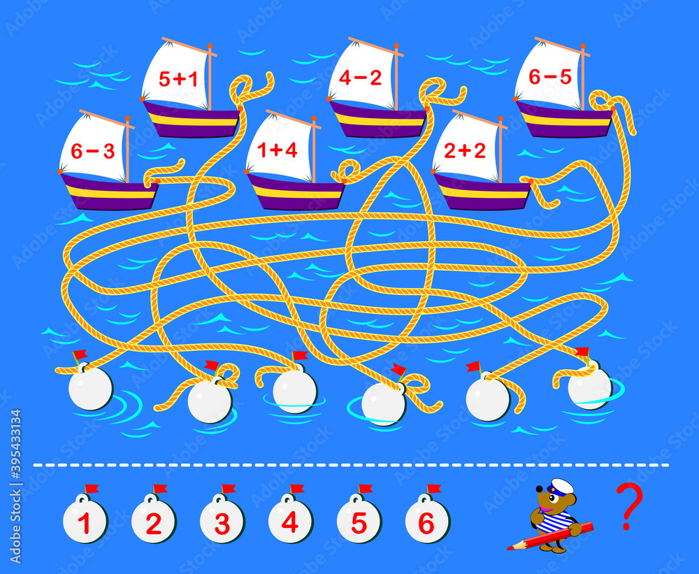 Math education for children. Solve examples and write numbers on the ...